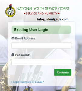 NYSC Login Dashboard 2023 NYSC portal.nysc.org.ng